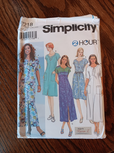 Simplicity 7218 Pullover Dress Three Lengths L-XL-XXL Small V-Neck Easy ...