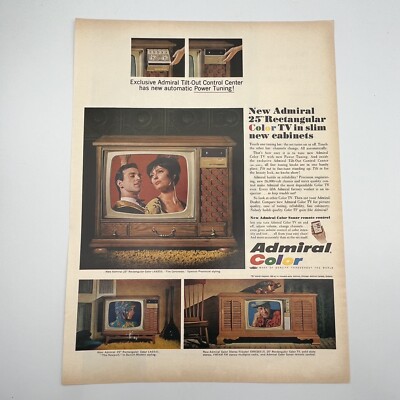 Admiral Rectangular Color TV 1966 Vintage Print Ad 10.5"x13.75" console ...