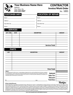 Custom Contractor Invoice Work Order Form / 8.5 x 11 / 2 or 3 Part ...