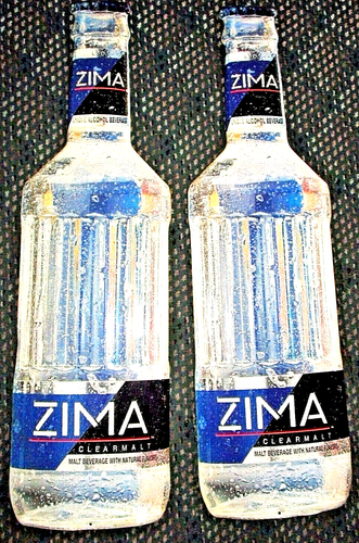 2 @ 1993 Vintage ZIMA Malt Beverage Blue Black White Metal TIN SIGNS 30 ...