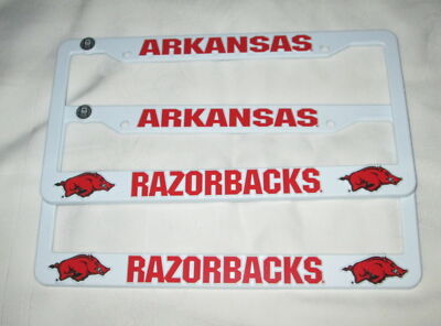 TWO (2) ARKANSAS RAZORBACKS EMBOSSED LICENSE PLATE FRAMES #03a - NEW | eBay