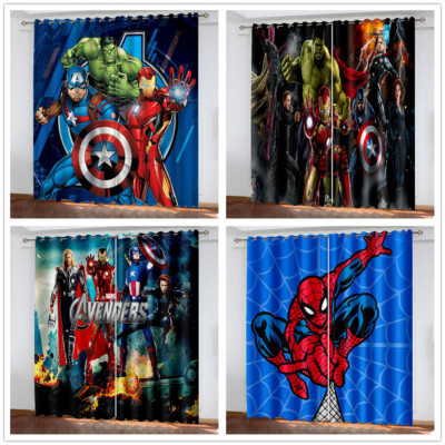 3D Blackout Curtains Marvel Superhero Window Curtains Thermal Ring Top ...