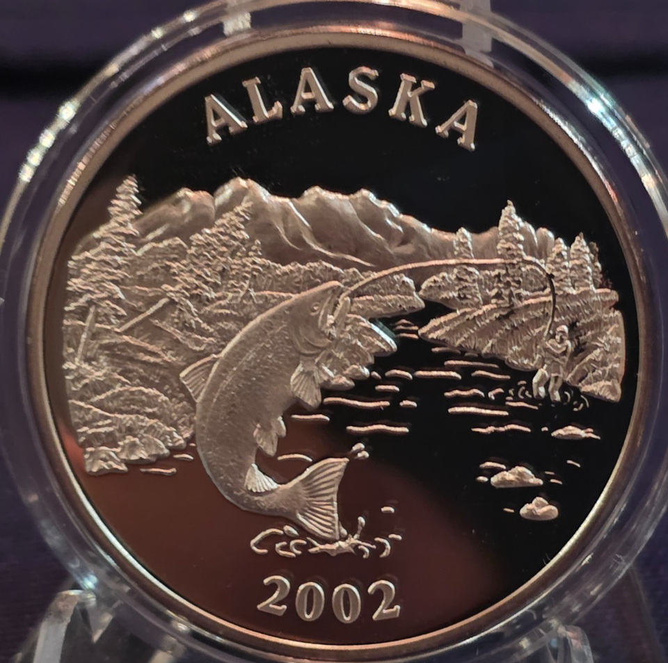 Alaska Mint Sport Fishing 2002 Silver Medallion Proof .999 Silver 1 oz ...