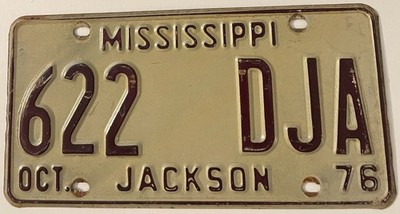 1976 Mississippi License Plate 622 DJA Jackson County Gautier ...