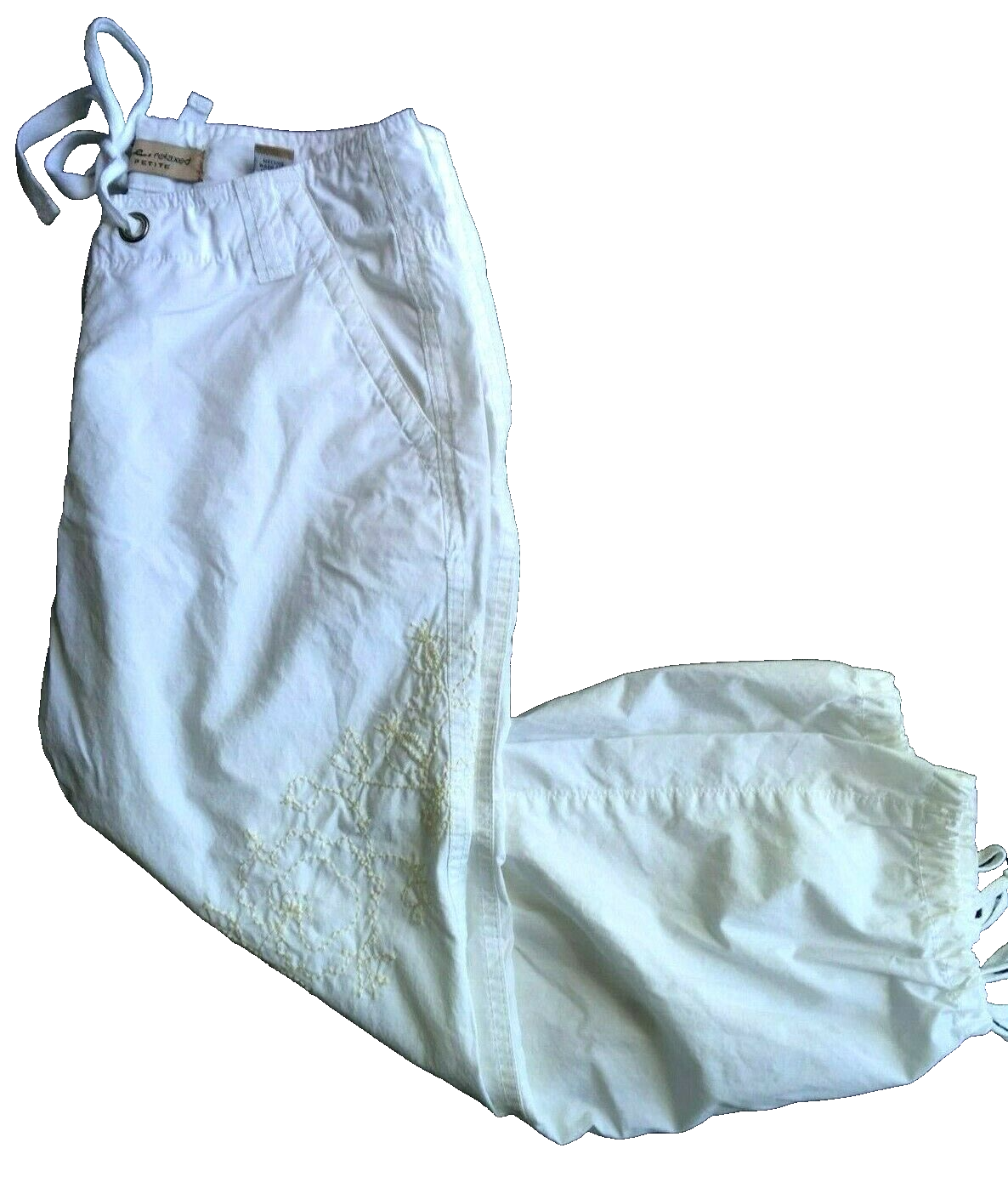 i.e. Relaxed Sz 2P White Summer Cotton Beach Capri Drawstring Legs ...