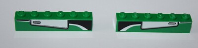 2 x Lego Green Brick 1x6 with White Door Pattern (stickers) ref 3009 ...