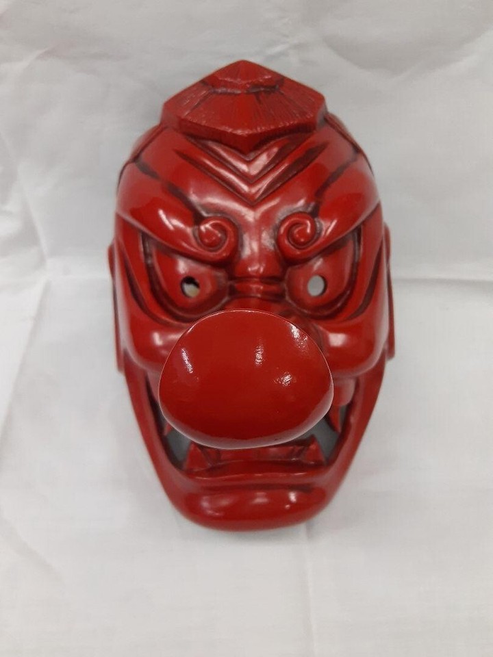 Japanese Tengu Mask Red Vintage Nosed Goblin Oni Noh Hannya Antique | eBay