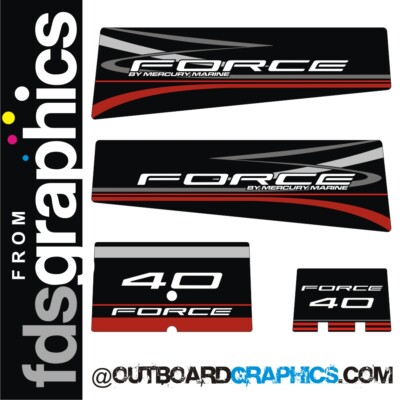 Mercury Force 40hp outboard decals/sticker kit - black design | eBay UK