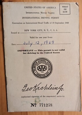 Vintage International Driving Permit July 12, 1969 New York City AAA | eBay
