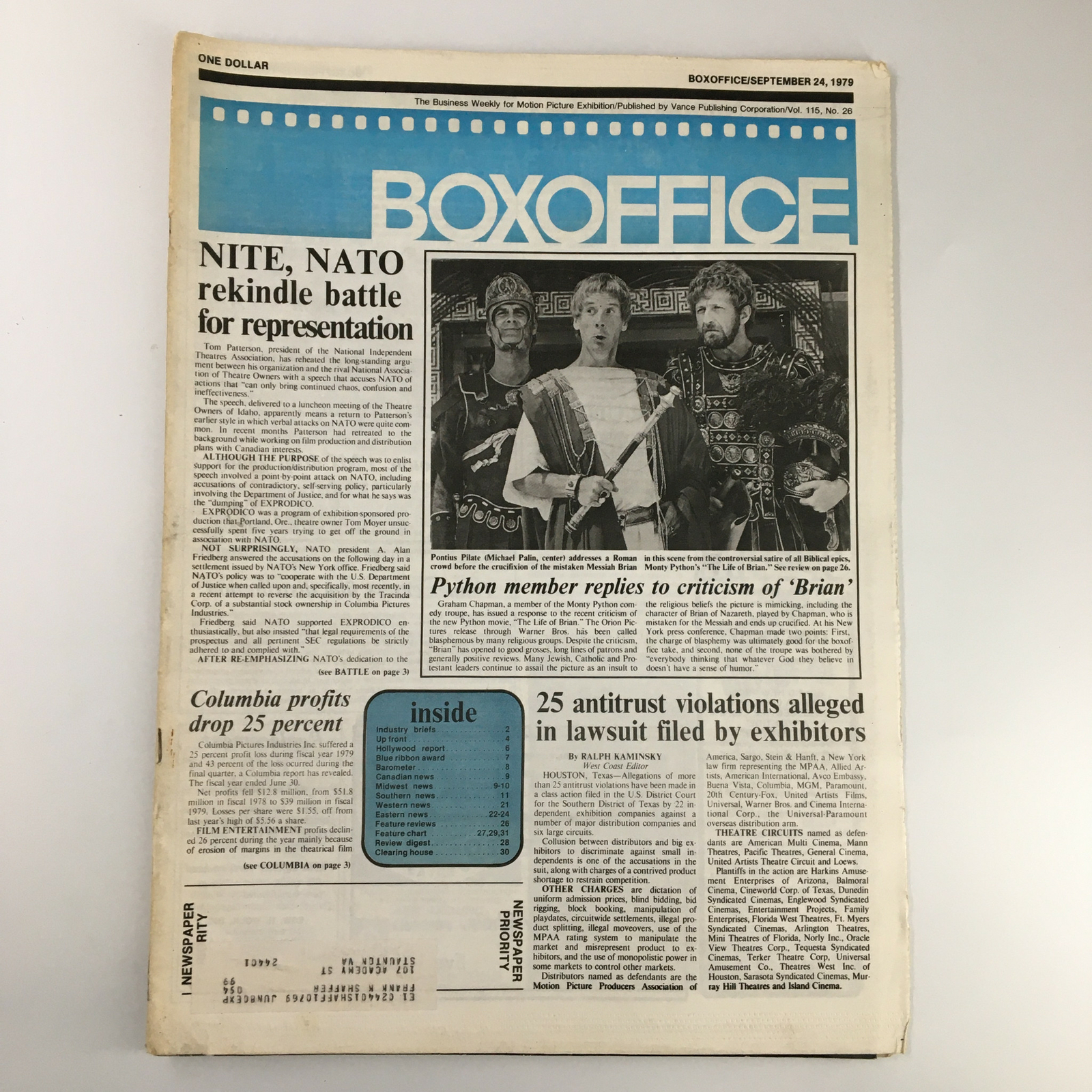 Box Office Magazine September 24 1979 Michael Palin as the Pontius ...