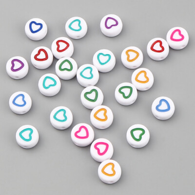 50 Bulk Heart Beads Rainbow Flat Coin Acrylic Wholesale Bulk Jewelry ...