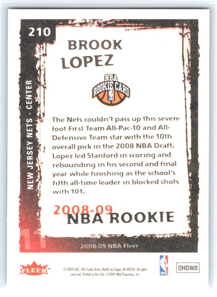 Brook Lopez 2008-09 Fleer #210 Rookie | eBay