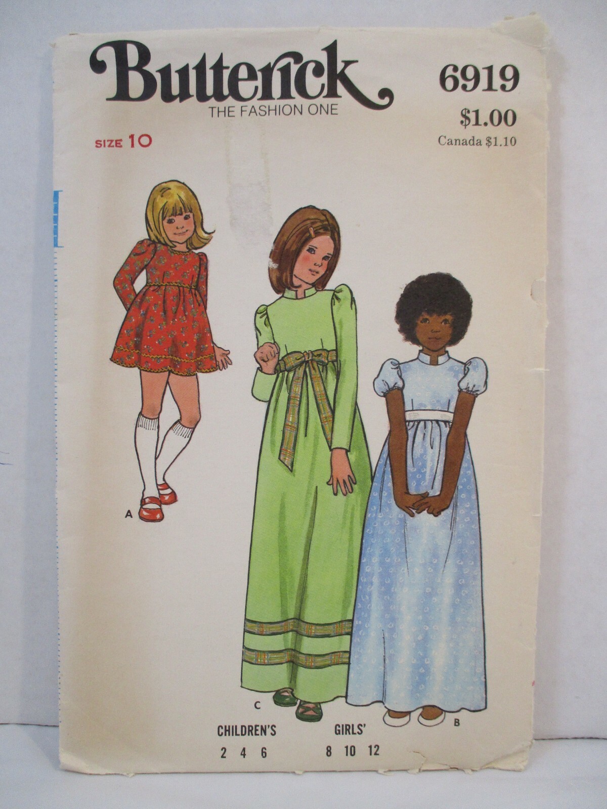 Butterick Pattern 6919 Girls Size 10 High Waist Dress Short Long Puffy ...