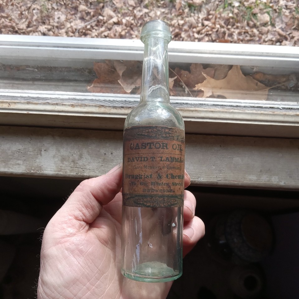 1850 OPEN PONTIL CASTOR OIL DAVID T.LANMAN NEW YORK MEDICINE BOTTLE ...