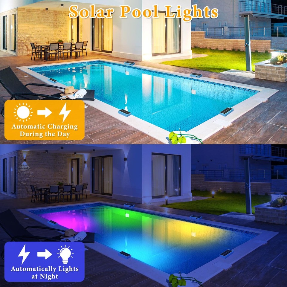 Solar Pool Lights, Pool Lights, 10-Color 4-Mode Light Sensing LED ...