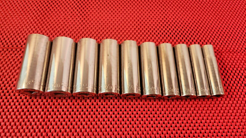 MADE IN USA CRAFTSMAN 1/2" DRIVE, 10 PIECE TALL SOCKET SET, SAE 1-1/8 ...