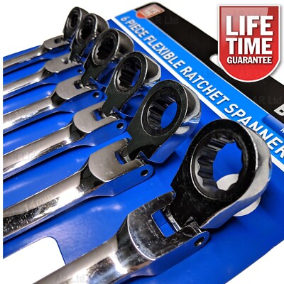 6 Piece Flex Ratchet Spanner Set. Ratcheting Wrench Spanners with ...