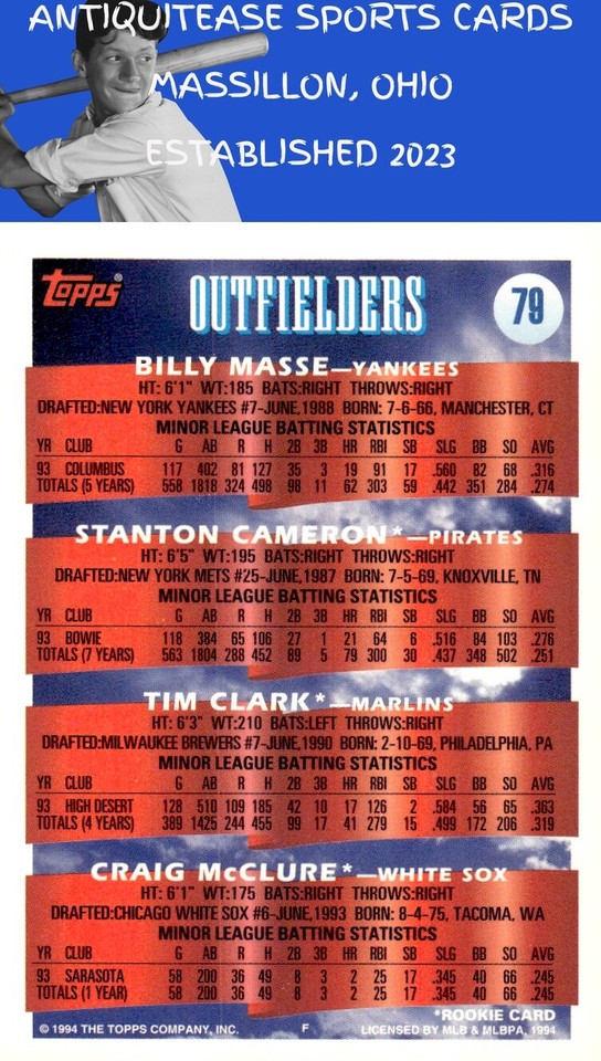 1994 Topps Gold #79 Billy Masse / Stanton Cameron / Tim Clark / Craig ...