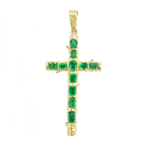 Natural Colombian Emerald Cross Pendant 18k Yellow Gold | eBay