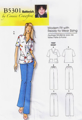 2008 Misses Top Pants Scrubs Sewing Pattern Sizes XS-XL Butterick 5301 ...