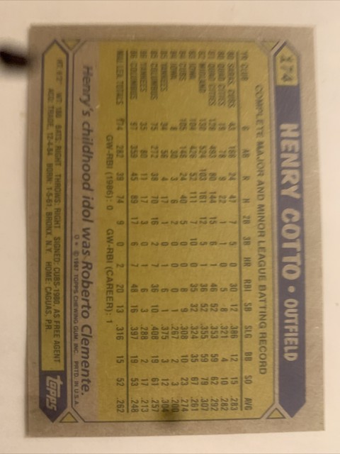 1987 Topps - #174 Henry Cotto for sale online | eBay