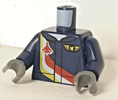 LEGO Minifigure Pilot Torso Body Part Dark Blue Gold Wings JET Emblem ...
