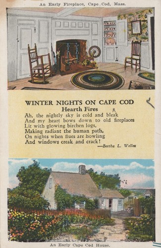 Winter Nights on Cape Cod Poem & Scenes MA White Border Vintage Post ...