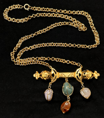 Vintage Gold Tone Medieval Knights Dangling Rock Stones Bar Pendant ...