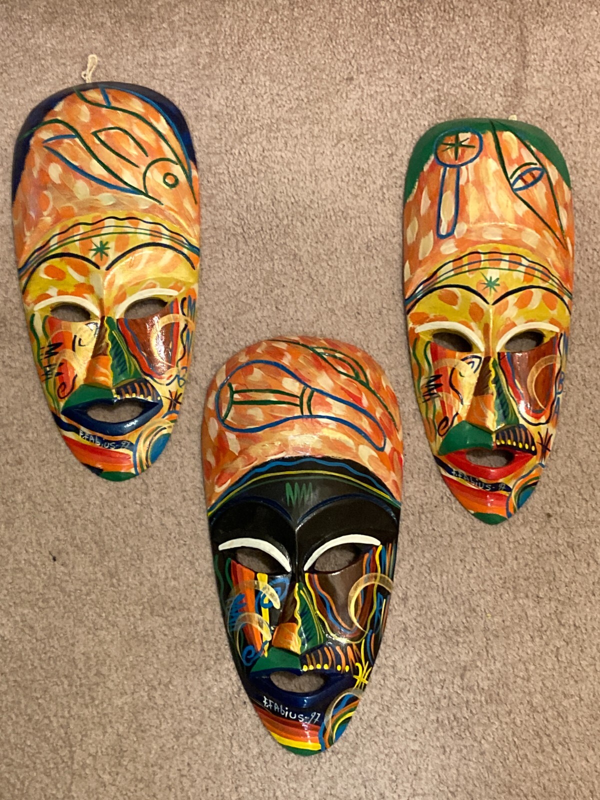 Set of 3 Colorful Painted African Wall Masks | eBay