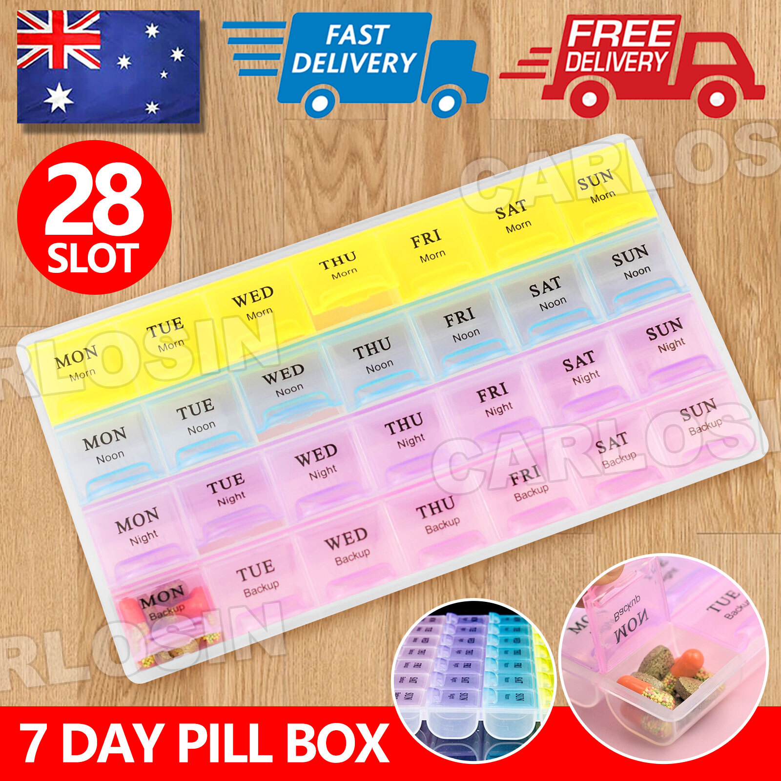 28 Day Pill Box Weekly Medication Organizer Container Medicine Holder ...
