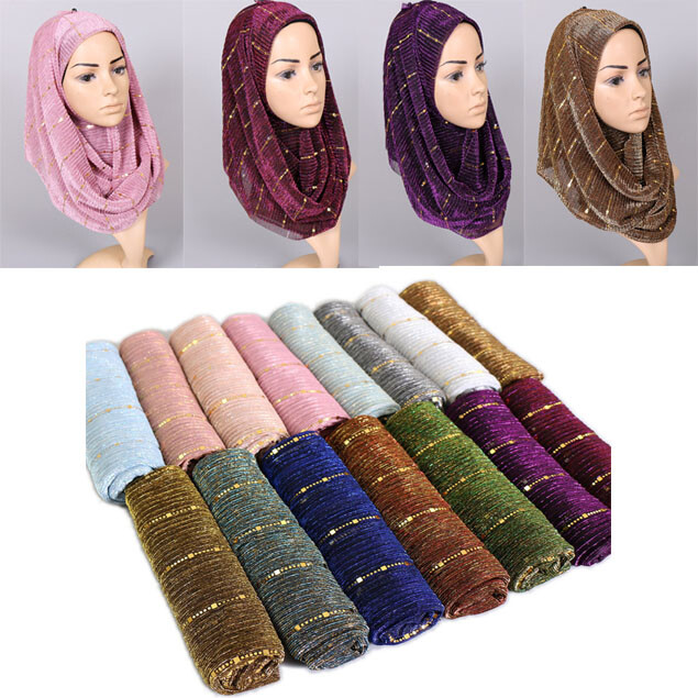 Women's Glitter Gold Wire Shawl Scarf Islamic Muslim Hijab Head Wraps ...