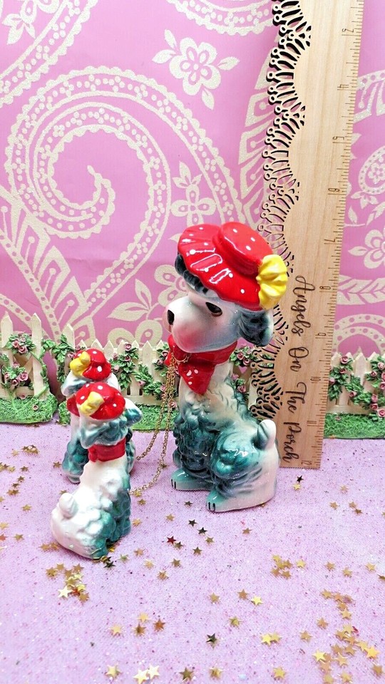 Vtg SET OF 3 ARTMARK ? Anthropomorphic Puppy DOGS W RED POLKA DOT BOWS ...
