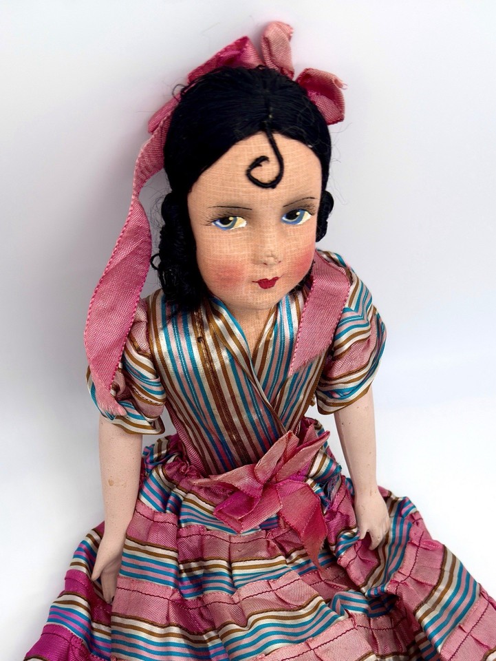 Antique Cloth Boudoir Doll Hand Painted Silk Face Senorita Flamenco ...