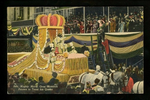 Louisiana LA postcard New Orleans, Mardi Gras King Rex parade float ...
