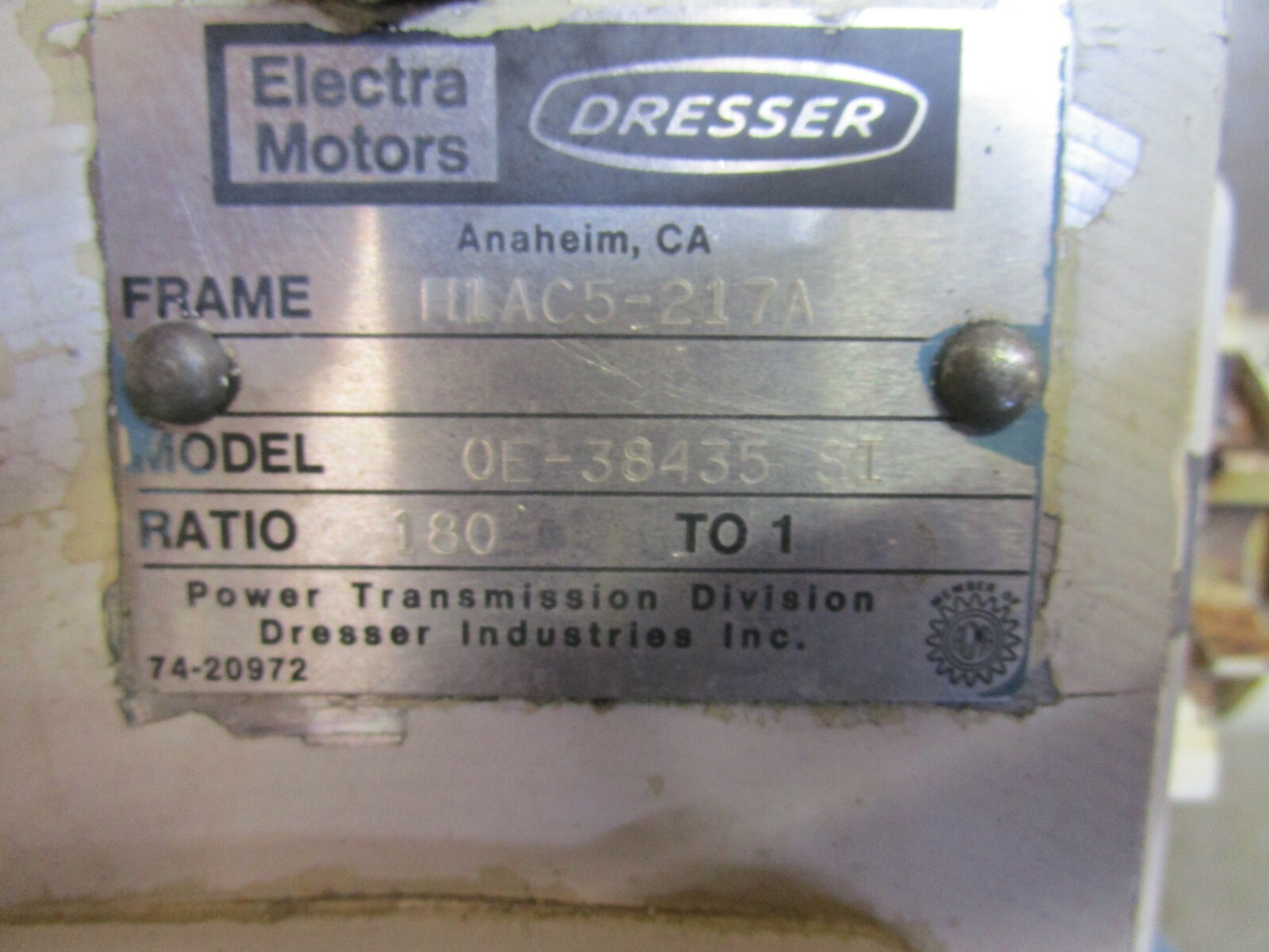 DRESSER ELECTRA MOTORS 0E-38435 SI H1AC5-217A GEARBOX SPEED REDUCER 180 ...