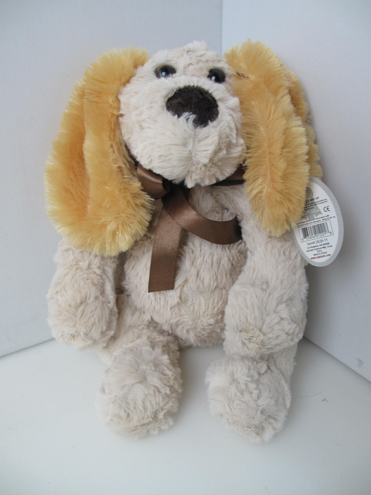 CalPlush Tan & Brown Dog Stuffed Animal 10 in Tall w/brown ribbon w/tag ...