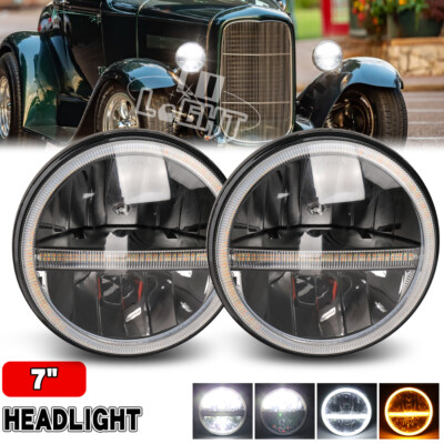 Pair 7" Inch Projector LED Headlights Hi/Lo Halo DRL For Ford Model A ...