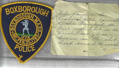 Boxborough Police (Massachusetts) Shoulder Patch with handwritten ...