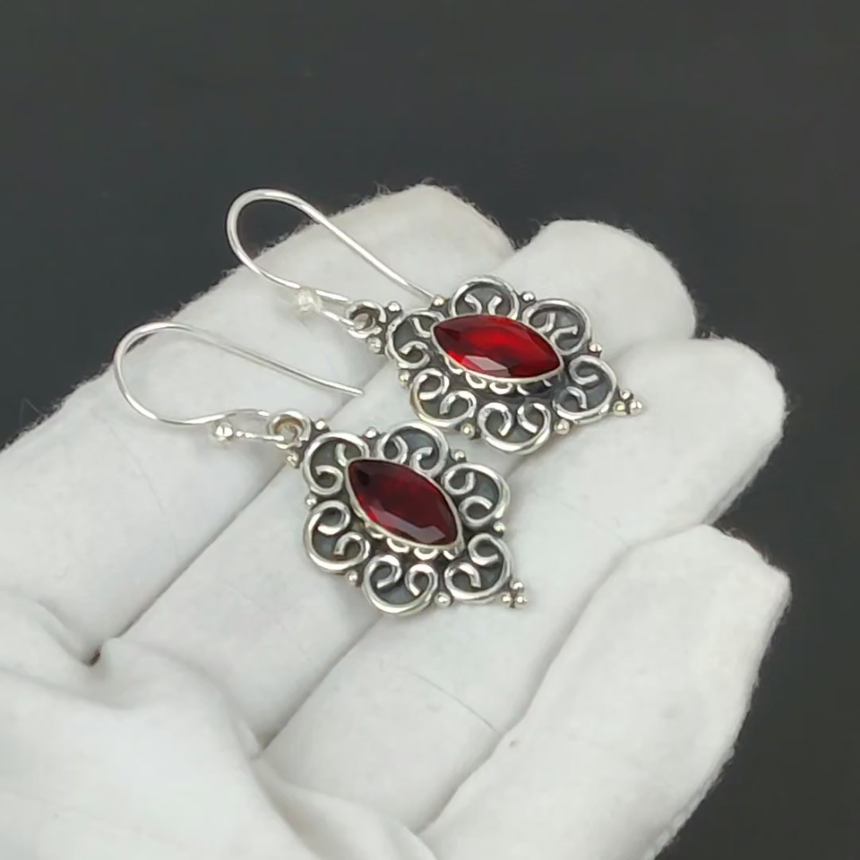 Red Garnet Gemstone Earrings Solid 925 Sterling Silver Jewelry For ...
