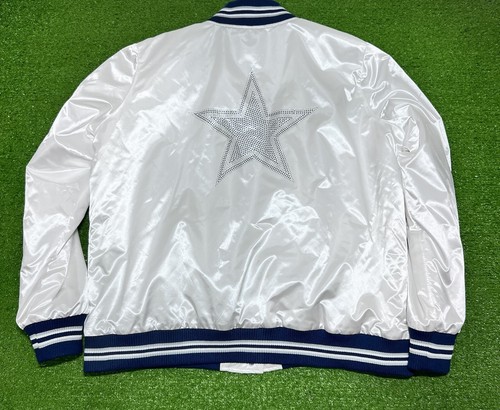 Retro Dallas Cowboys Starter Jacket Women’s 2XL White Rhinestones Bling ...