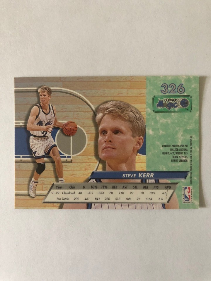 Steve Kerr - NBA Orlando Magic - 92-93 Fleer Ultra Basketball card #326 ...