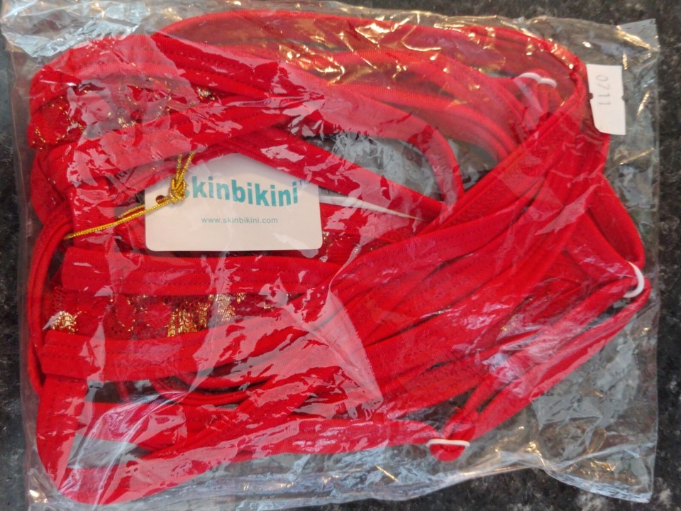 Skinbikini Micro Red Floral Metallic See Thru Bikini - New! | eBay