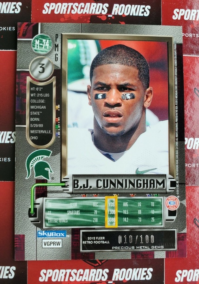 B.J. Cunningham Spartans 2012 Fleer Retro Precious Metal Gems Red 10/ ...