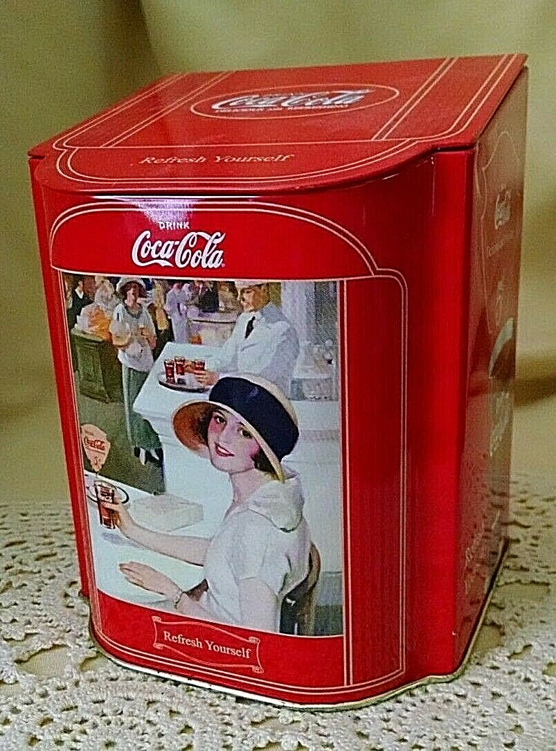 COKE TIN CANISTER SLOPED HINGED LID TIN BOX | Grelly USA