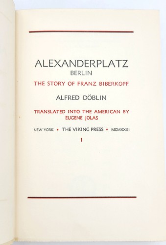 Alexanderplatz Berlin 1931 Alfred Doblin ~First Edition ~Novel of ...