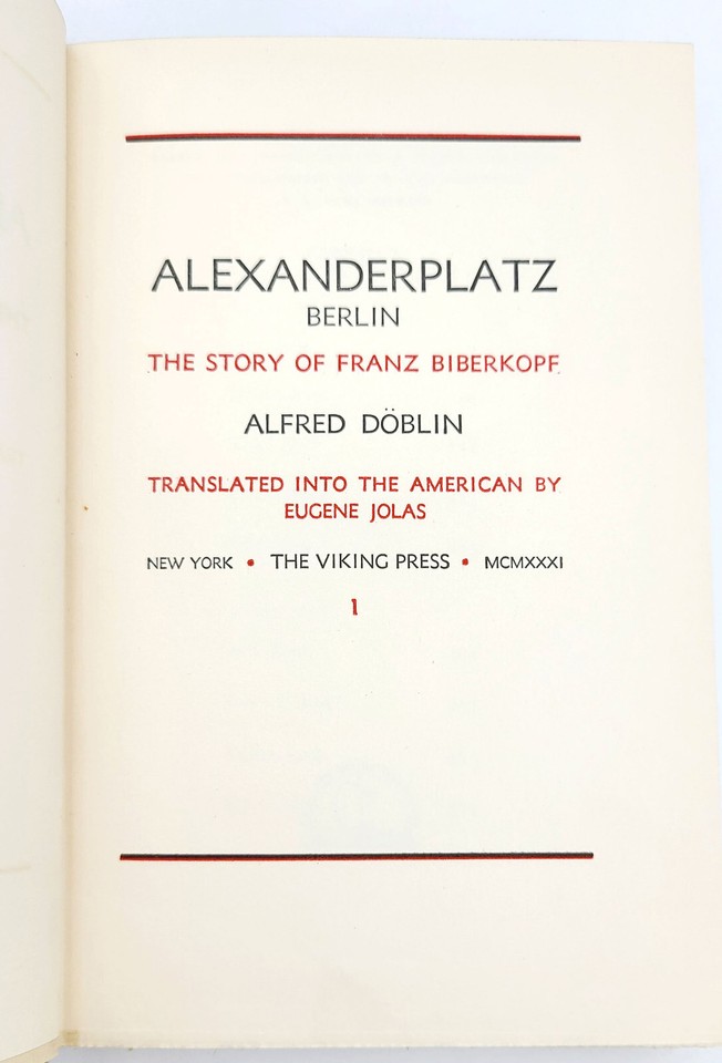 Alexanderplatz Berlin 1931 Alfred Doblin ~First Edition ~Novel of ...