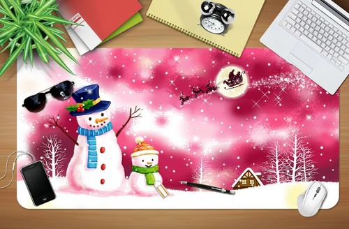 3D Pink Cute Snowman Reindeer G703 Christmas Non-slip Desk Mat Keyboard ...