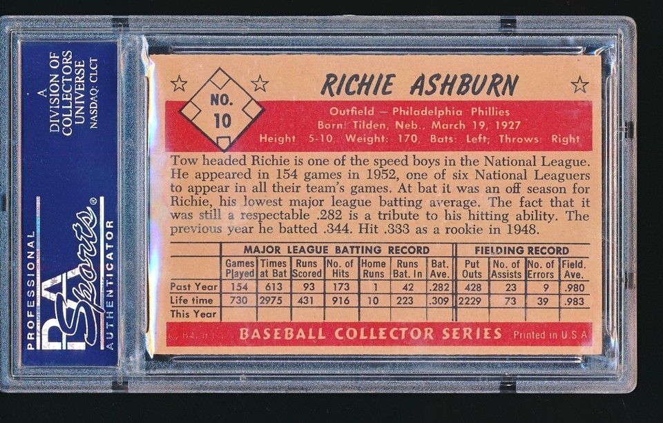 1953 Bowman Color RICHIE ASHBURN #10 PSA 7 | eBay