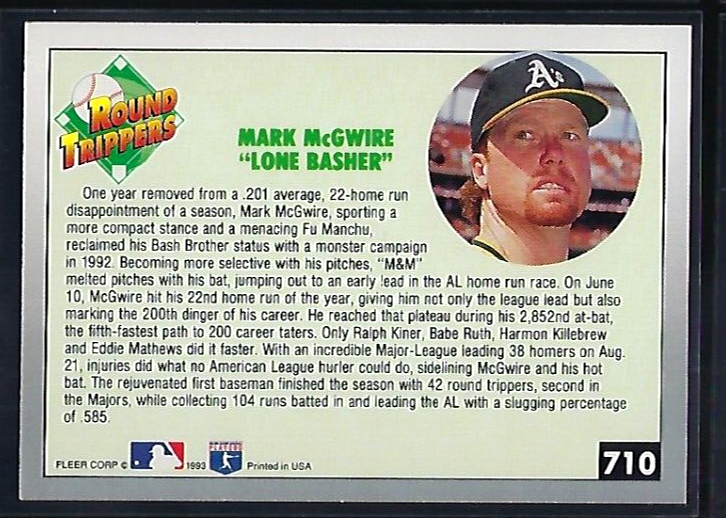 1993 Fleer Baseball #710 - MARK McGWIRE - "Lone Basher" - Oakland ...