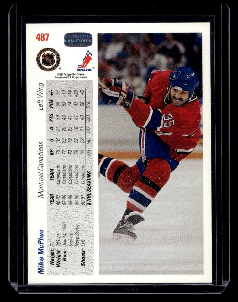 1991 Upper Deck #487a Auto Mike McPhee Trading Card-Dan Fox Collection ...